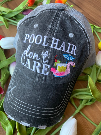 Pool hats Embroidered gray distressed unisex trucker caps Pool hair do ...