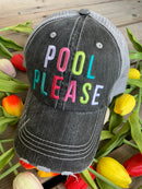 Pool hats Embroidered gray distressed unisex trucker caps Pool hair do ...